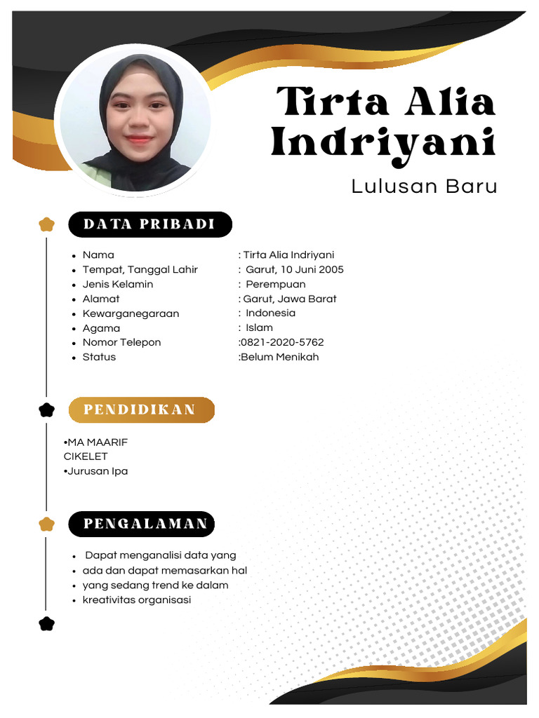 Putih Hitam Emas Modern Profesional CV Resume Riwayat Hidup - 20241023 ...