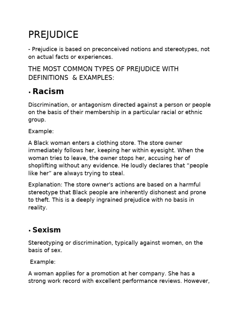 Types of Prejudice Explained | PDF