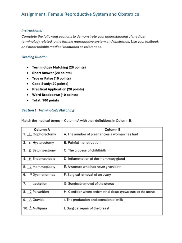 Kami Export - Female Reproductive & Obstetrics Assignment | PDF