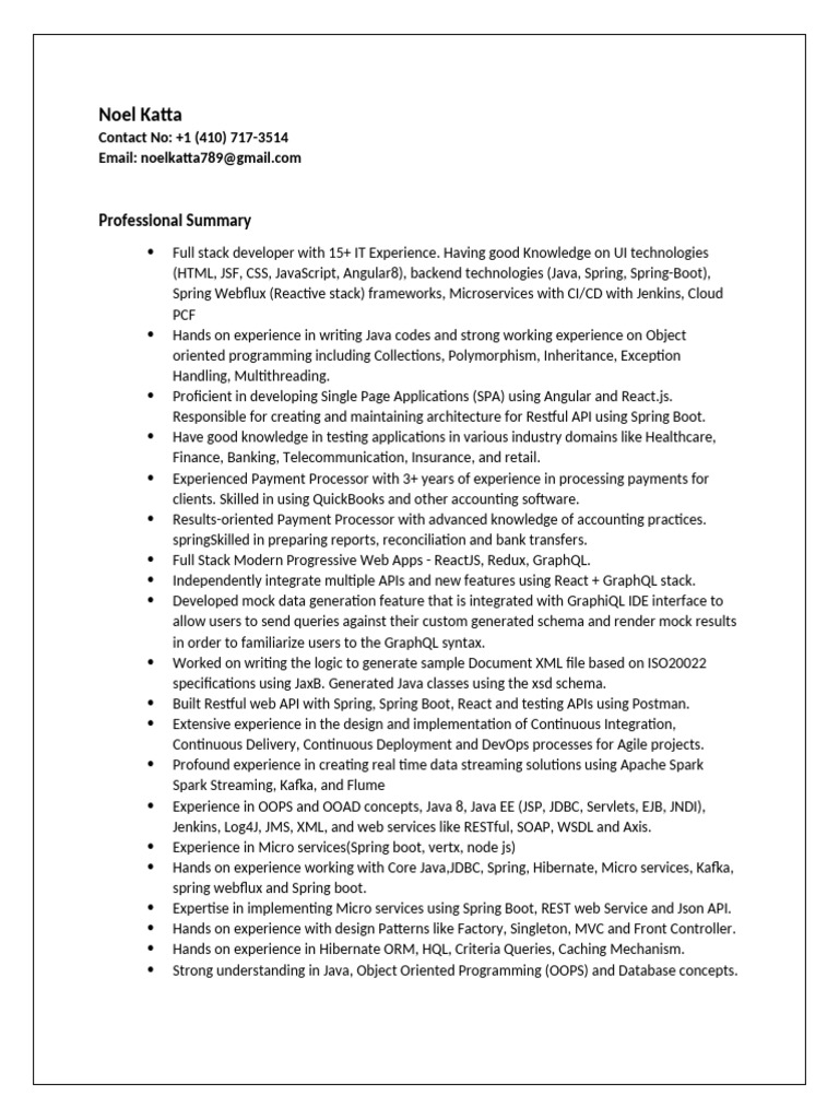 Noel+Java Full Stack Updated Resume (1) (1) | PDF | Spring Framework | Angular Js
