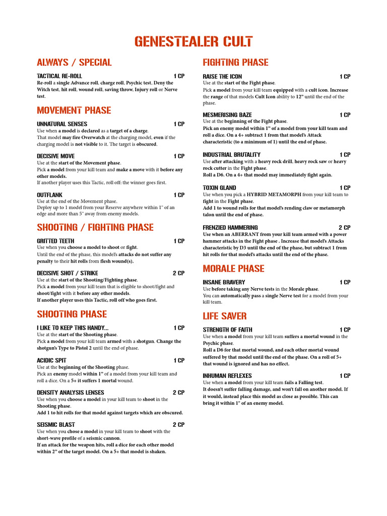Genestealer Cult Tactics Overview | PDF