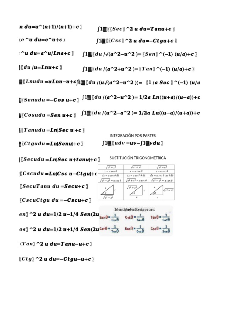 Formulas CALCULO INTEGRAL | PDF