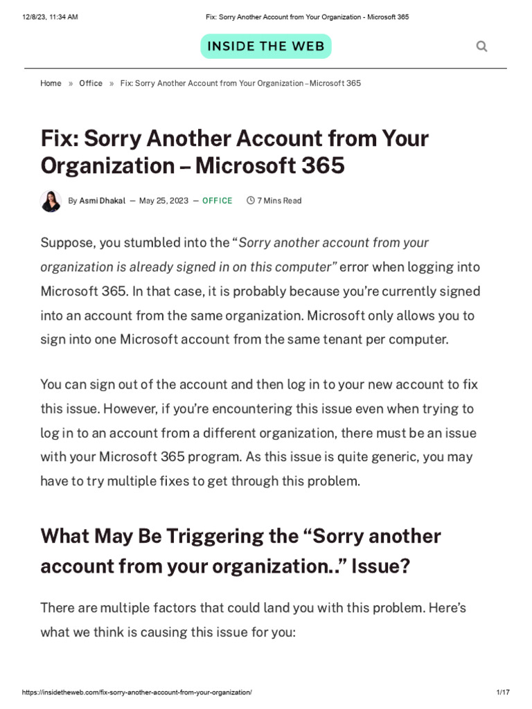 Fix_ Sorry Another Account from Your Organization - Microsoft 365 | PDF ...