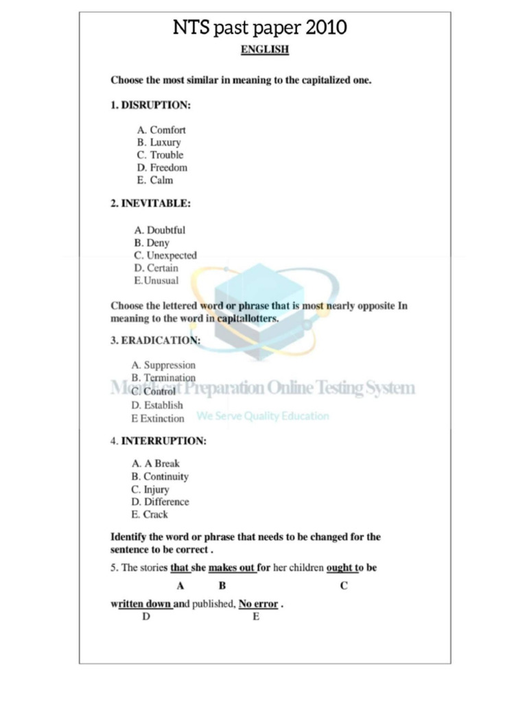 2010-19 NTS Past Papers | PDF