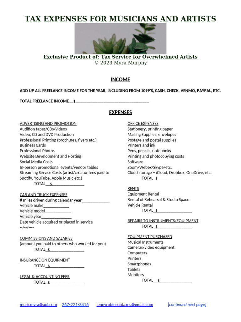Tax Guide for Musicians' Expenses | PDF | Expense | Guide Book
