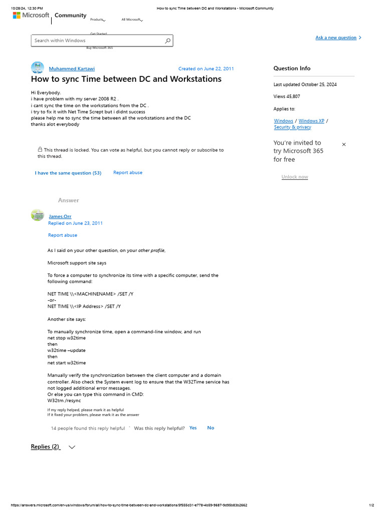 How To Sync Time Between DC and Workstations - Microsoft Community ...