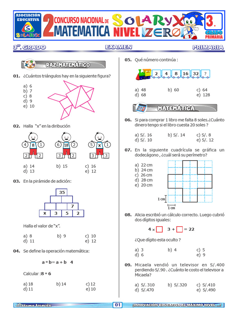 Examen Matemático 3er Grado | PDF | Aritmética | Matemáticas