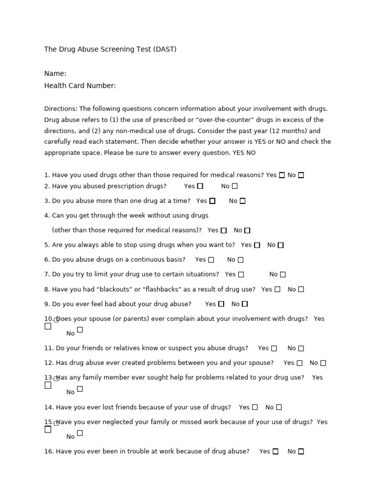 Drug Abuse Screening Test (DAST) Guide | PDF | Substance Abuse | Drugs