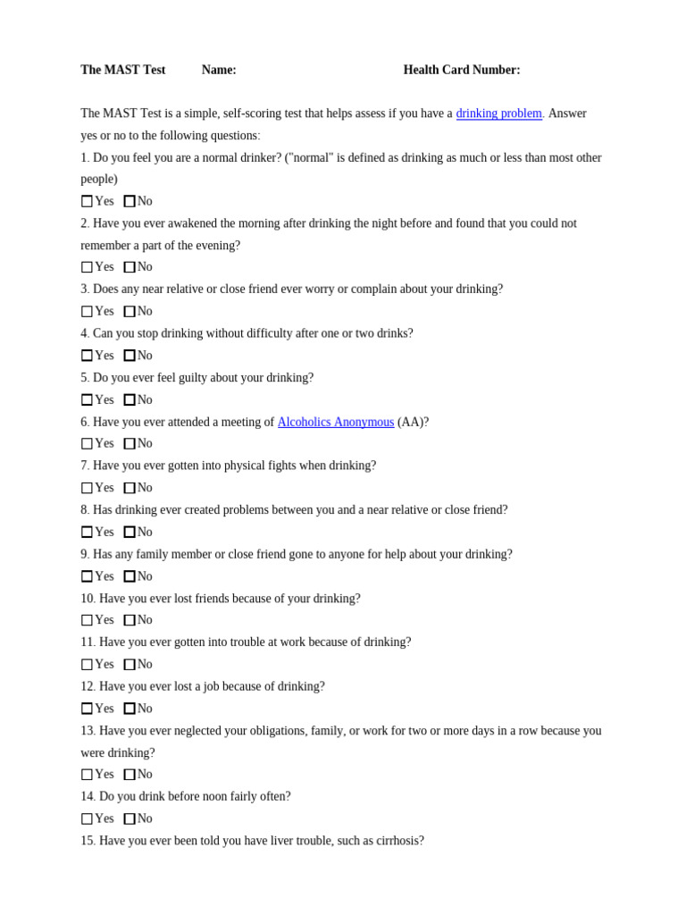MAST Test for Alcohol Assessment | PDF