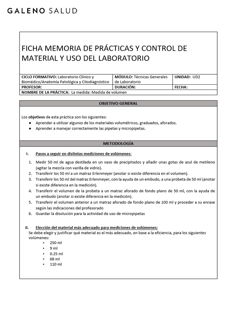 UD2 Práctica 2 TGL - La Medida (II) Medida de Volumen | PDF | Laboratorios | Líquidos