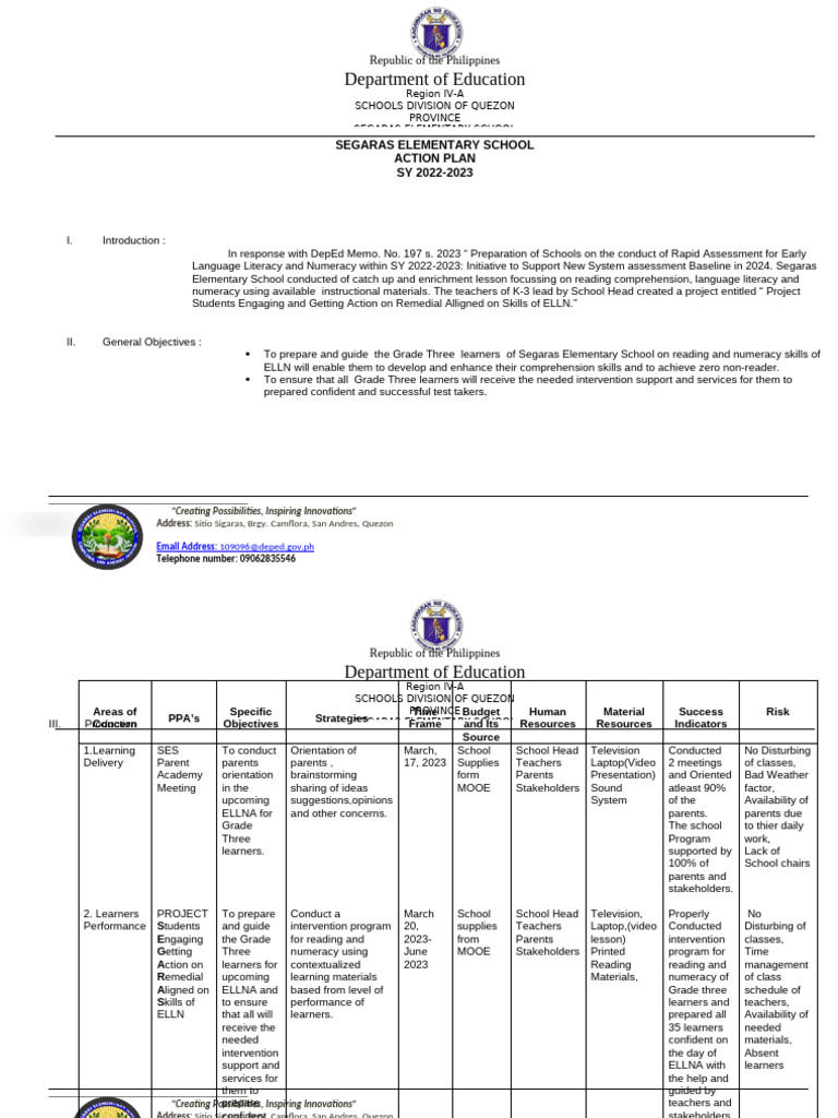 Segaras Action-Plan-Ses Elln (Mem) | PDF | Intelligence | Reading Comprehension