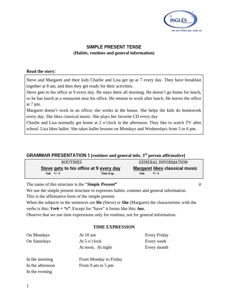 SIMPLE PRESENT ACT 1 | PDF | Linguistics | Grammar