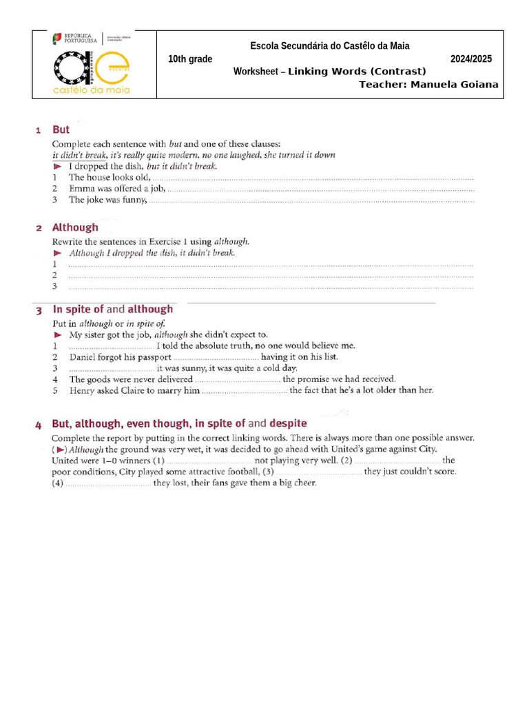 Worksheet - Linking Words - Contrast | PDF