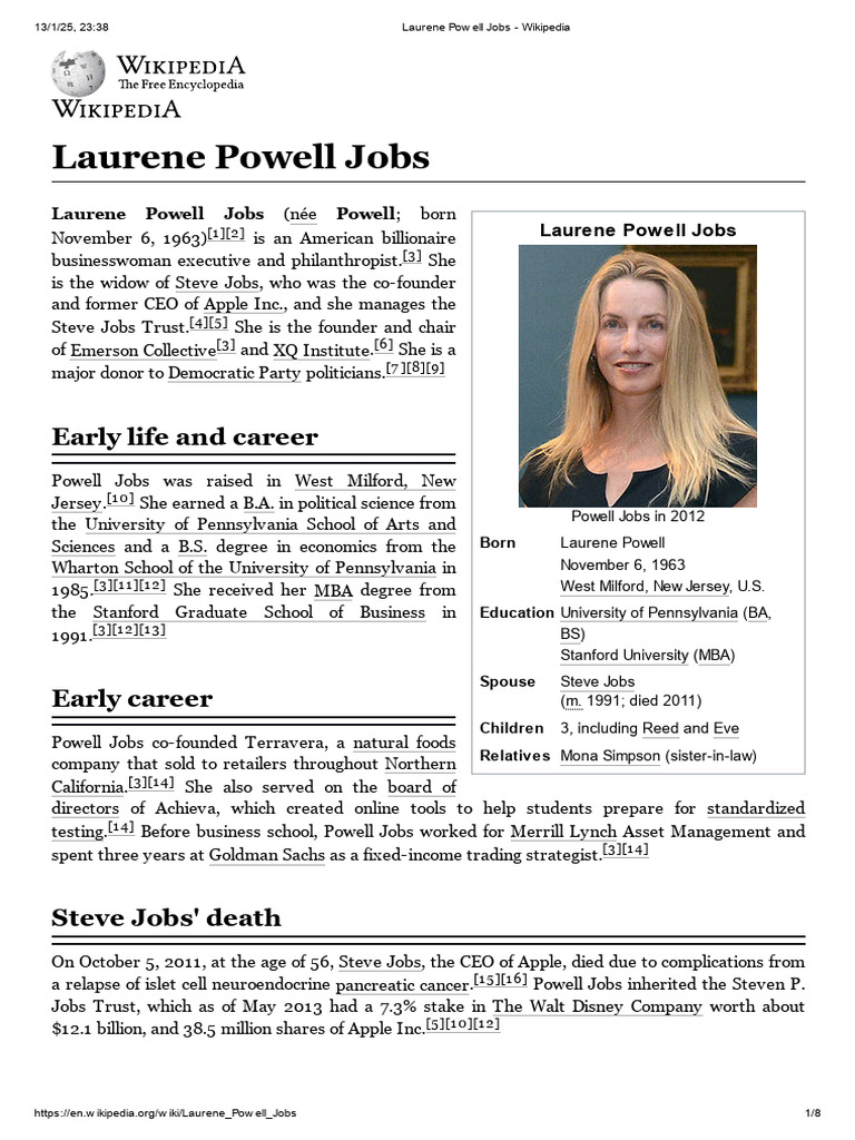 Laurene Powell Jobs - Wikipedia | PDF