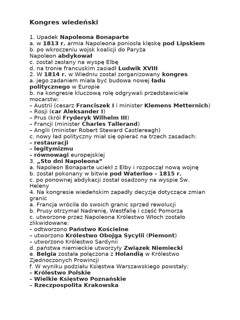 Kongres Wiedeński Poziom Podstawowy | PDF