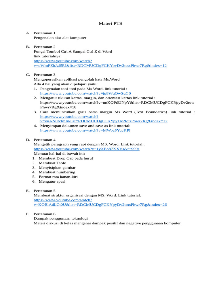 Materi PTS Pengoperasian MS Word | PDF