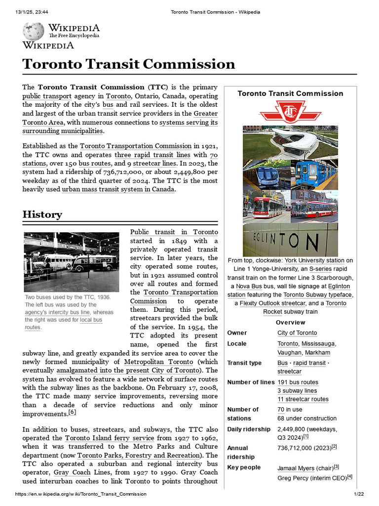 Overview of Toronto Transit Commission | PDF | Public Transport | Transport
