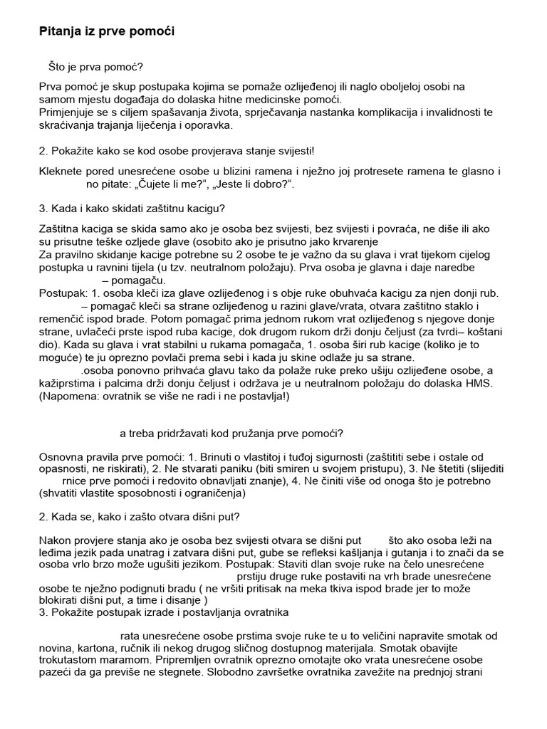 Pitanja I Odgovori Iz Prve Pomoci | PDF