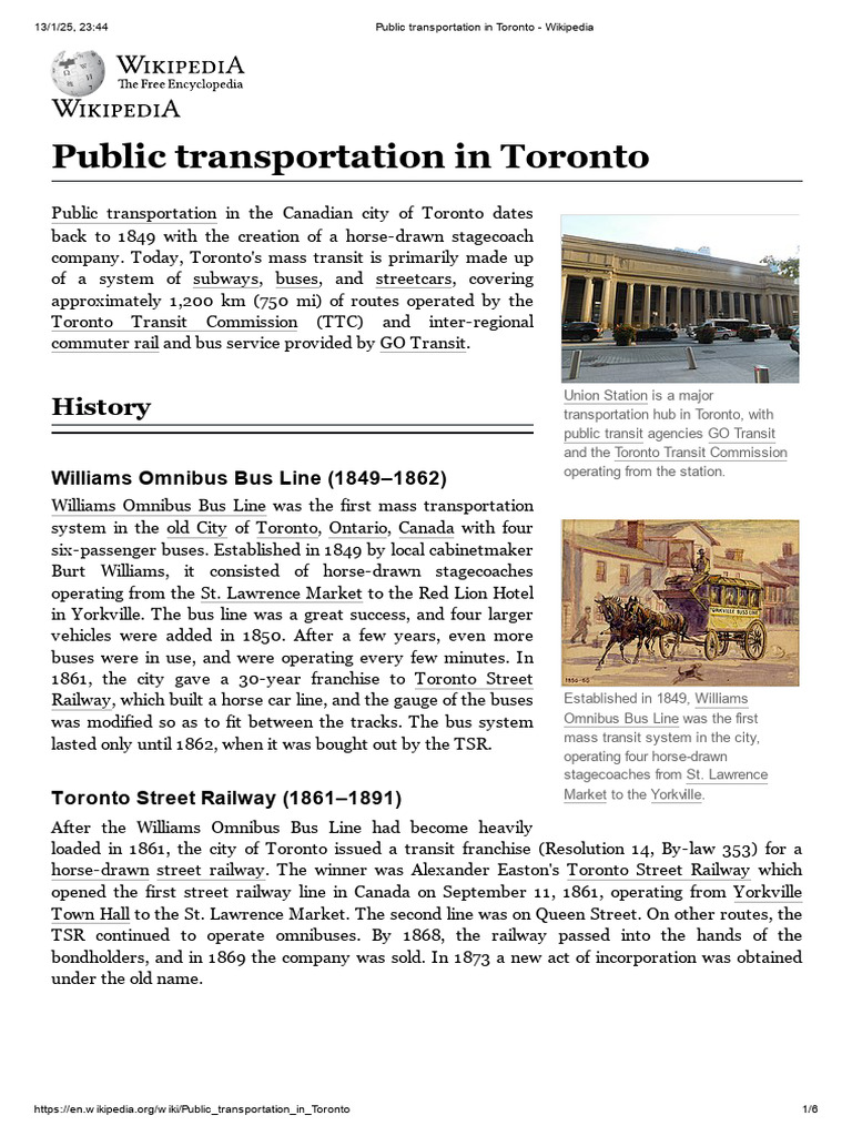 Public Transportation in Toronto - Wikipedia | PDF | Passenger Rail ...