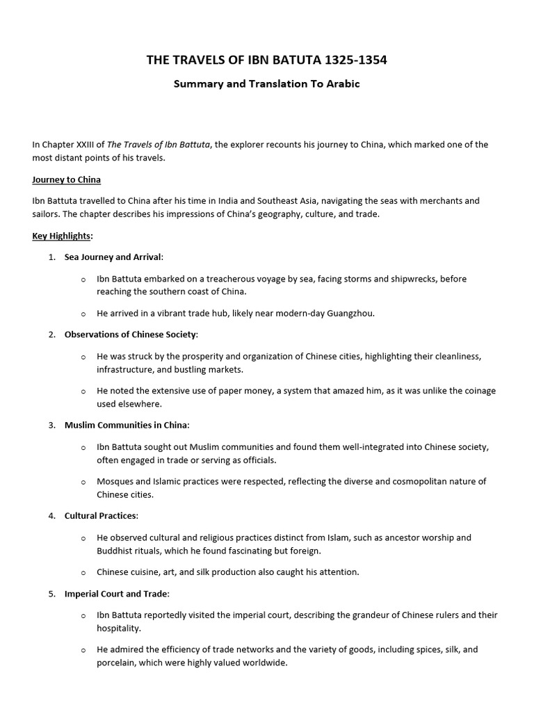 THE TRAVELS OF IBN BATUTA summary | PDF