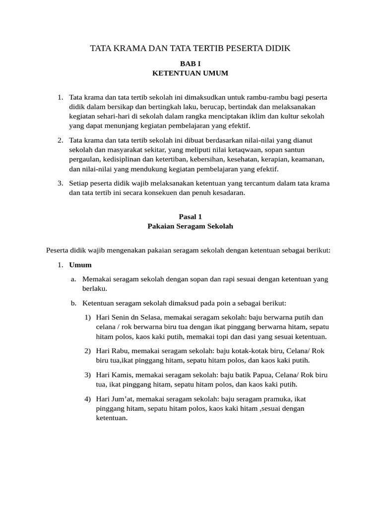 Tata Krama Dan Tata Tertib Peserta Didik | PDF