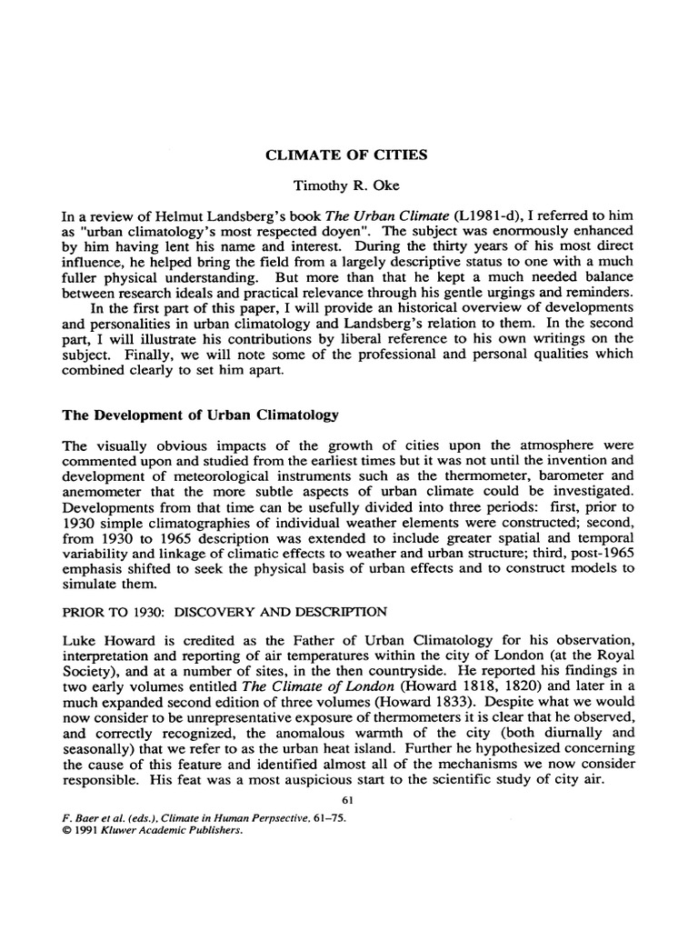 OKE (1991) - Climate of Cities | PDF | Climatology | Meteorology