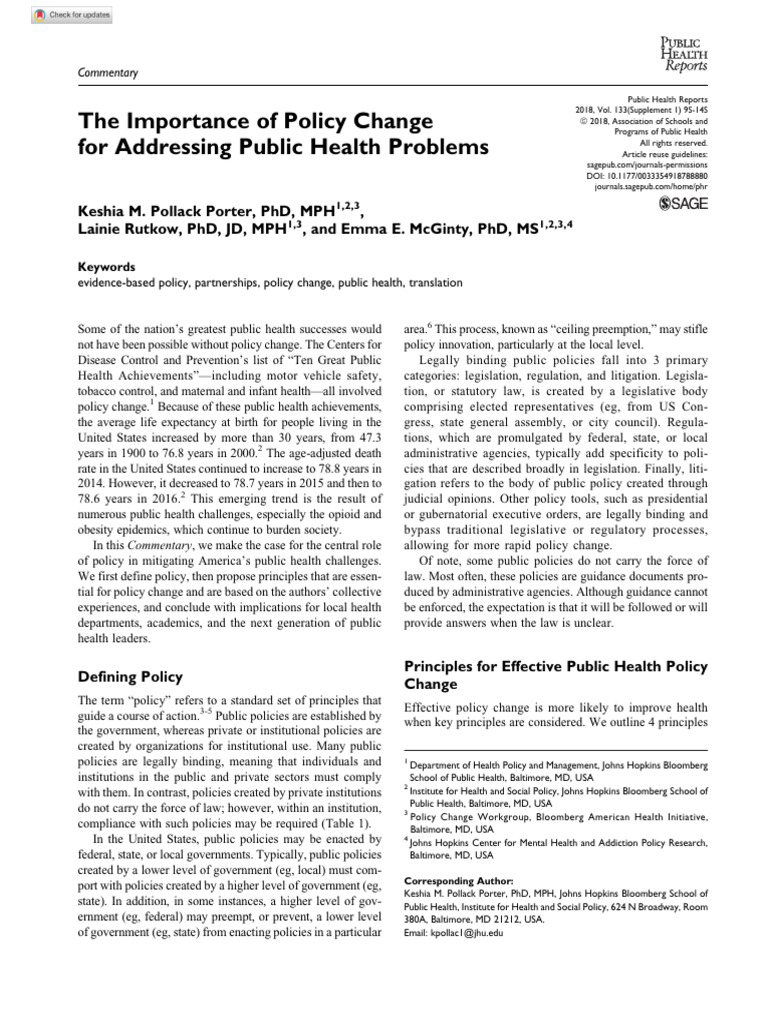 Public Health Policy Change Guide | PDF | Policy | Tuberculosis