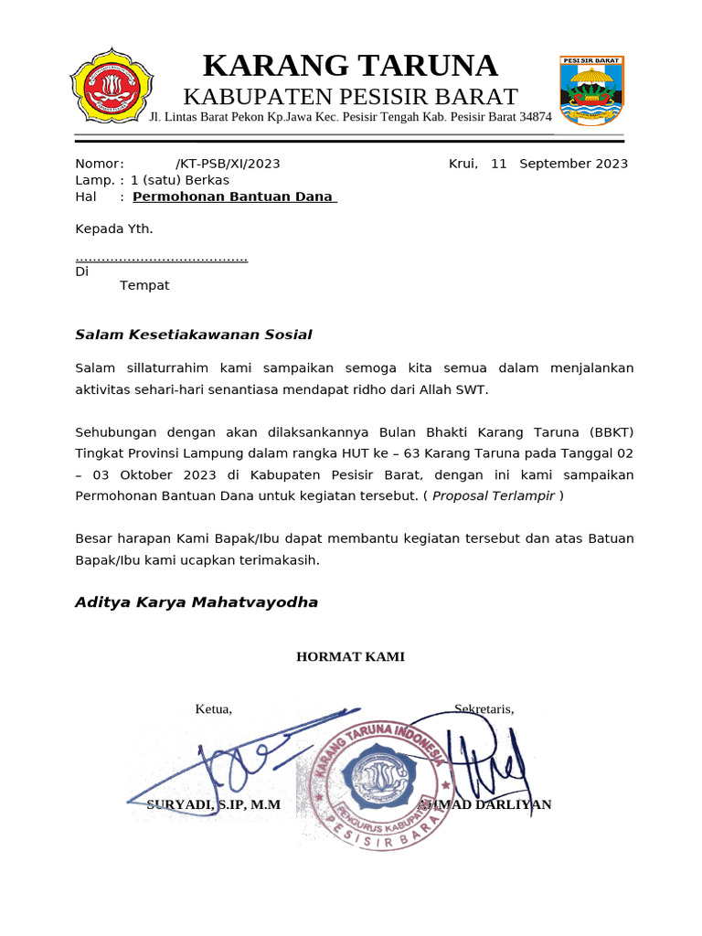 Contoh Surat Karang Taruna | PDF