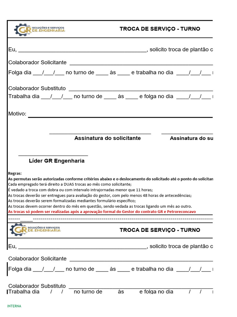 Cópia de Formulario de troca de turno (1) (1) | PDF