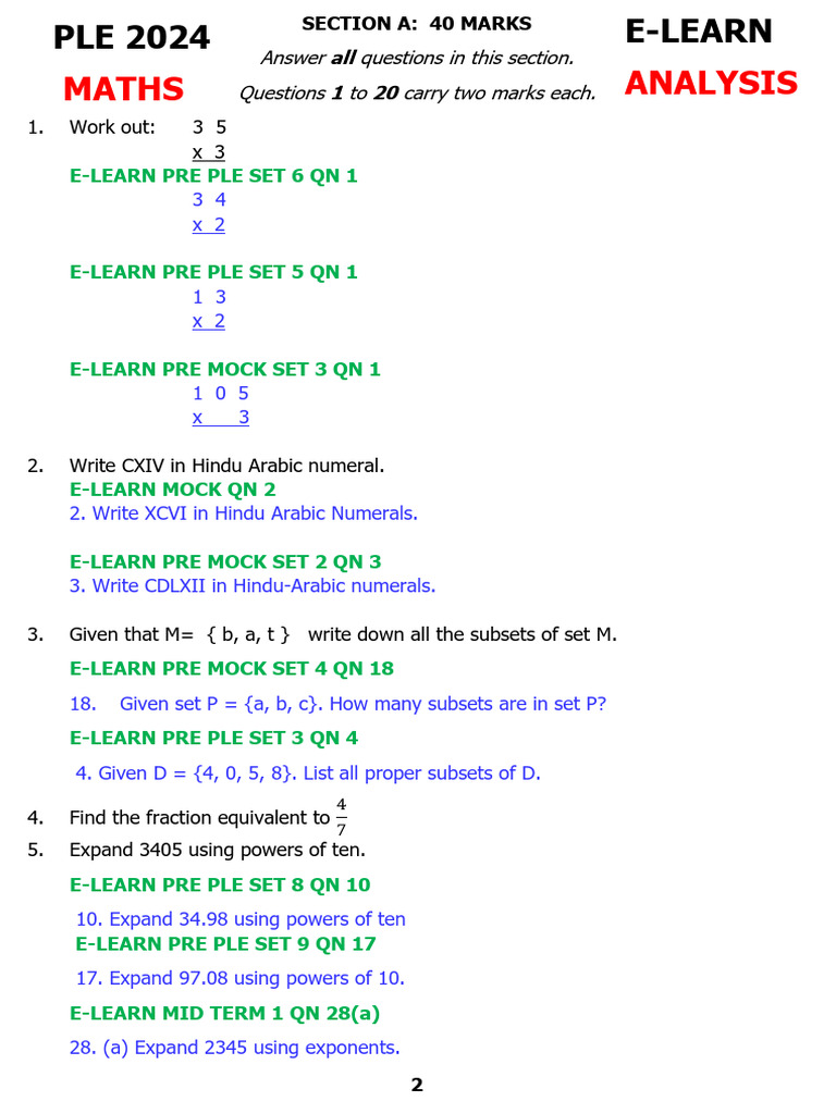 PLE 2024 Mathematics Questions & Answers | PDF | Mathematics