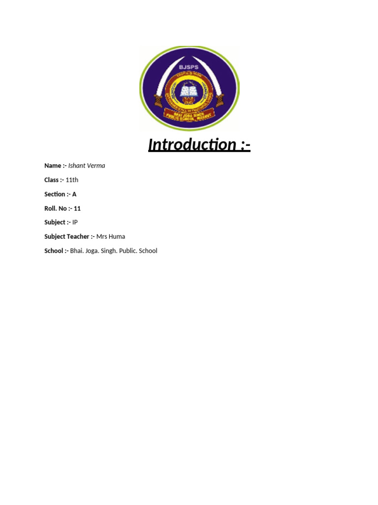 Introduction:-: Ishant Verma | PDF