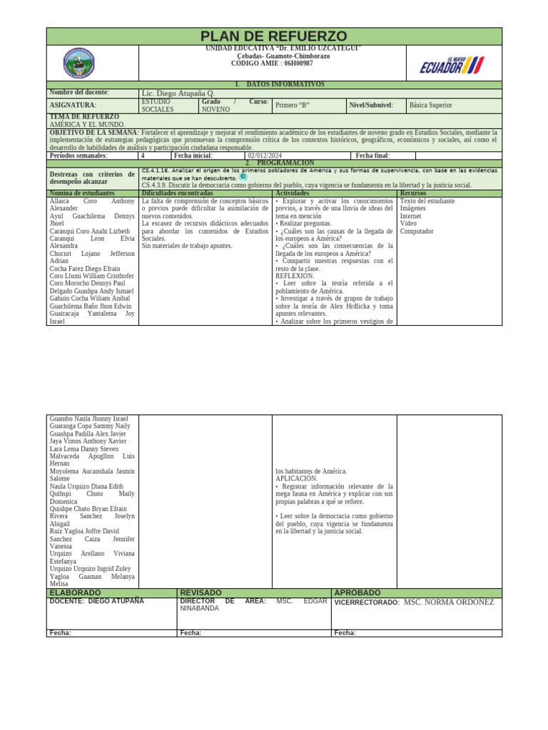 3 PLAN DE REFUERZO 9no | PDF | Psicología Social | Ciencias Políticas