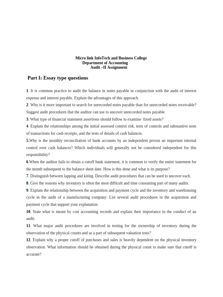 Assignment Audit II | PDF | Audit | Internal Control