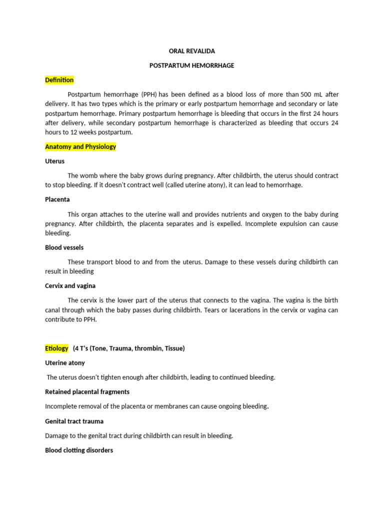 Postpartum-Hemorrhage - Oral-Revalida | PDF | Childbirth | Medical ...