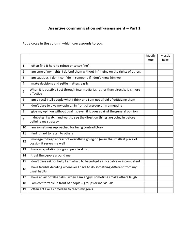Assertive Communication Self Assessment Part1 | PDF