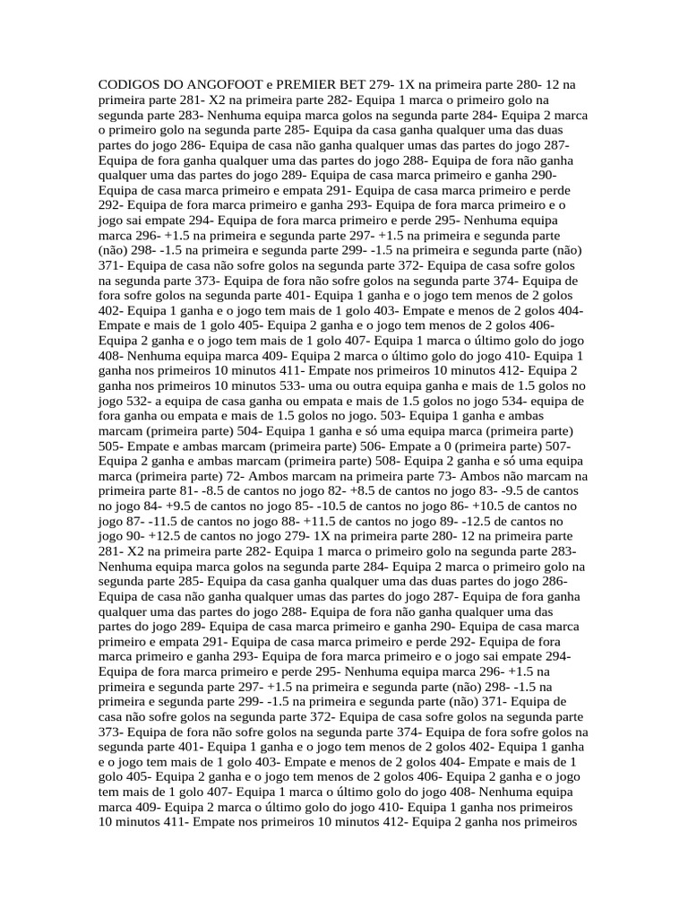Códigos Angofoot e Premier Bet | PDF