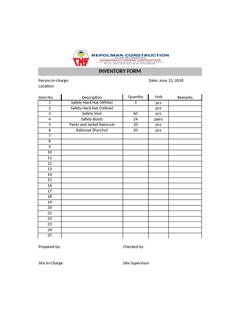 Materials Inventory Sheet | PDF