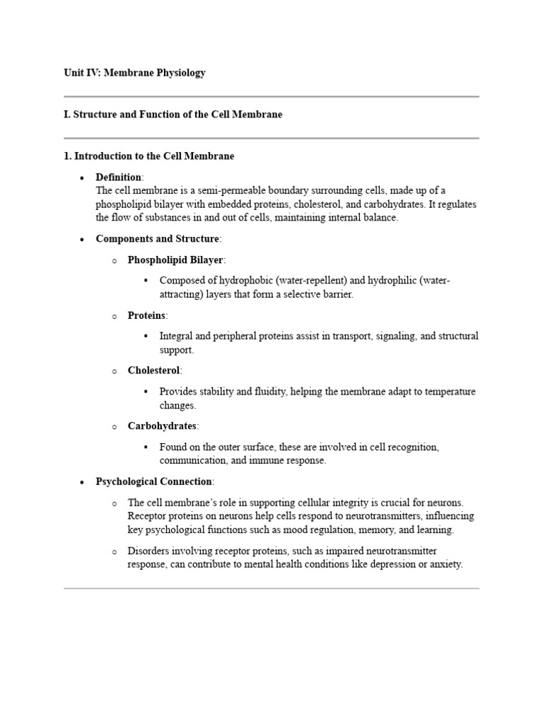 Unit IV Outline | PDF | Action Potential | Cell Membrane