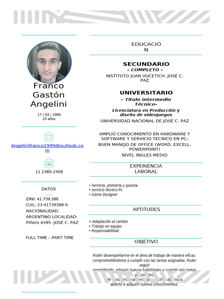 Perfil Profesional de Franco Angelini | PDF | Informática