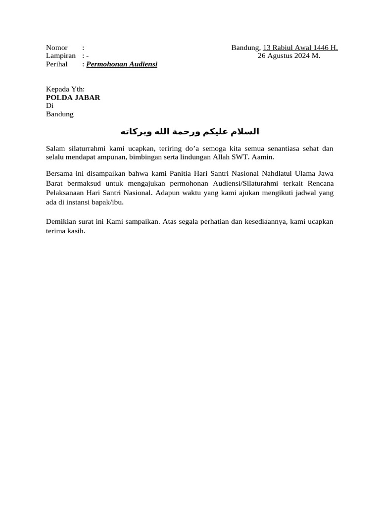 Surat Permohonan Audiensi IGTK Kab Bandung | PDF