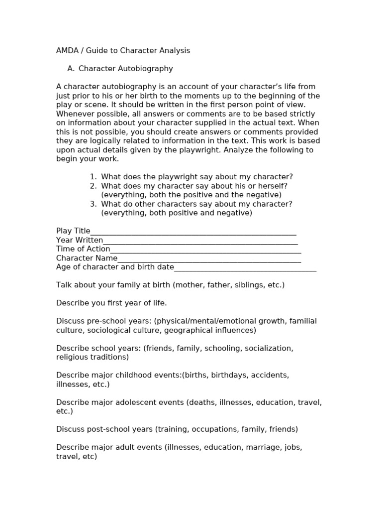 Character Analysis Guide Worksheet | PDF | Love | Emotions