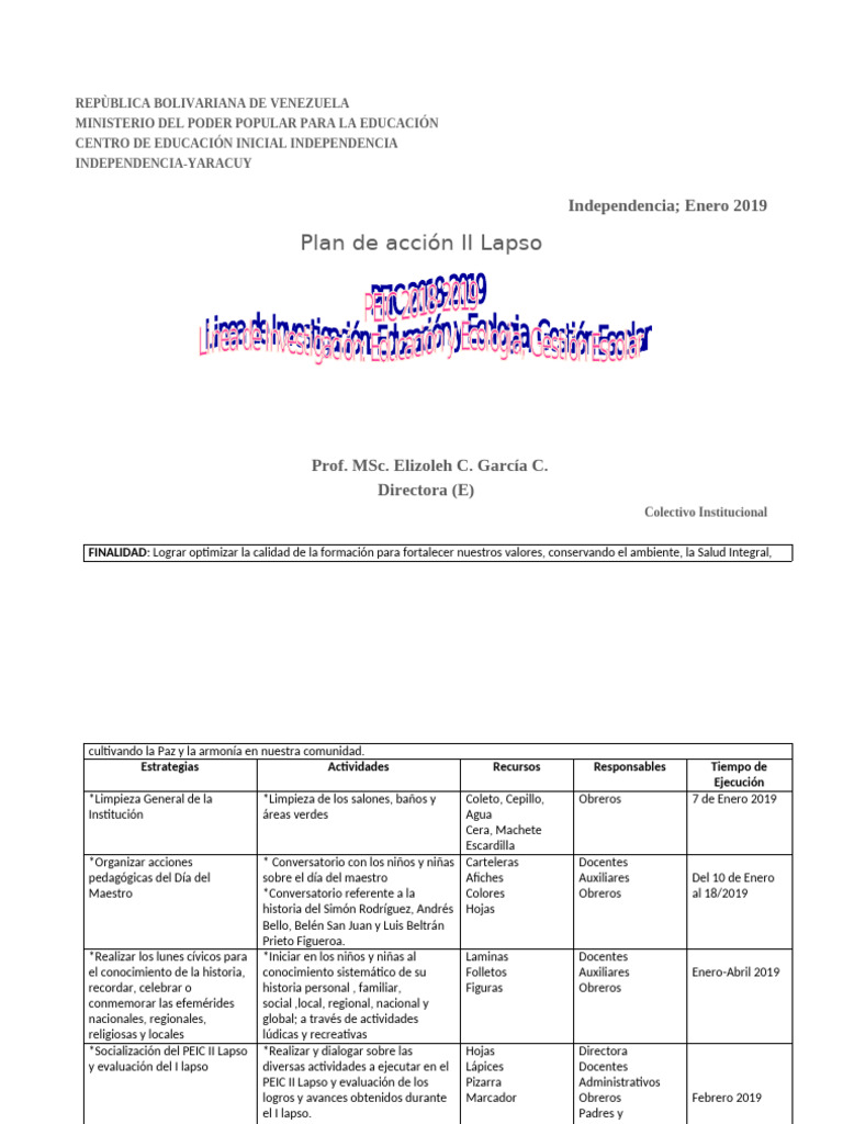 Peic II Lapso 2018 | PDF | Pedagogía