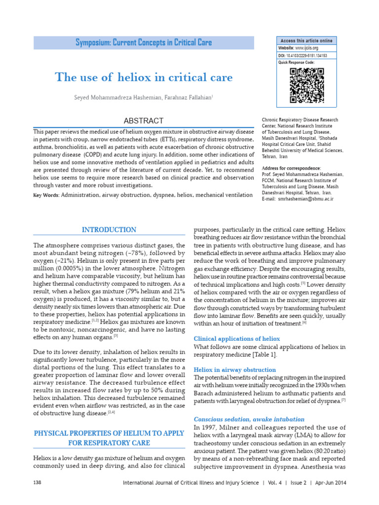 The Use of Heliox in Critical Care | PDF | Chronic Obstructive ...