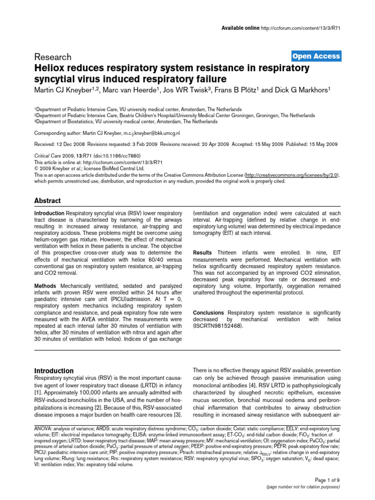 Heliox Reduces Respiratory System Resistance in Respiratory Syncytial ...