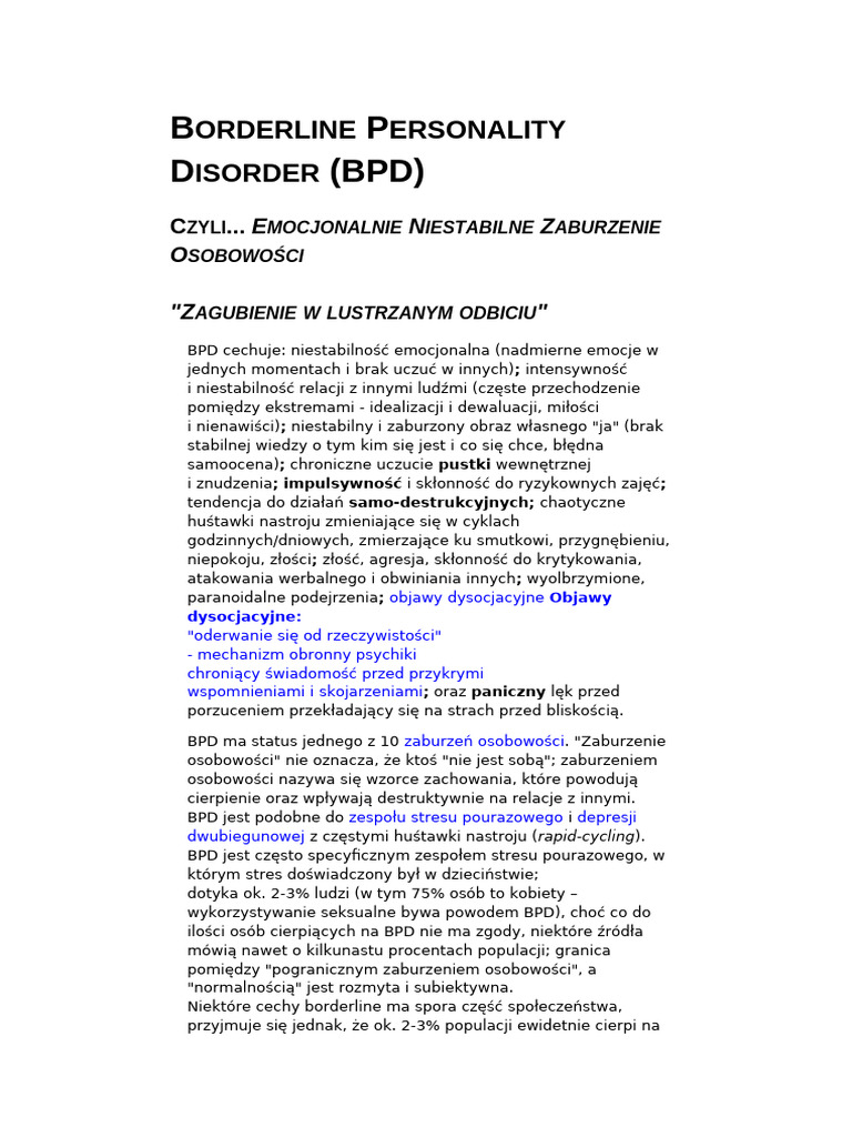 Borderline Personality Disorder | PDF