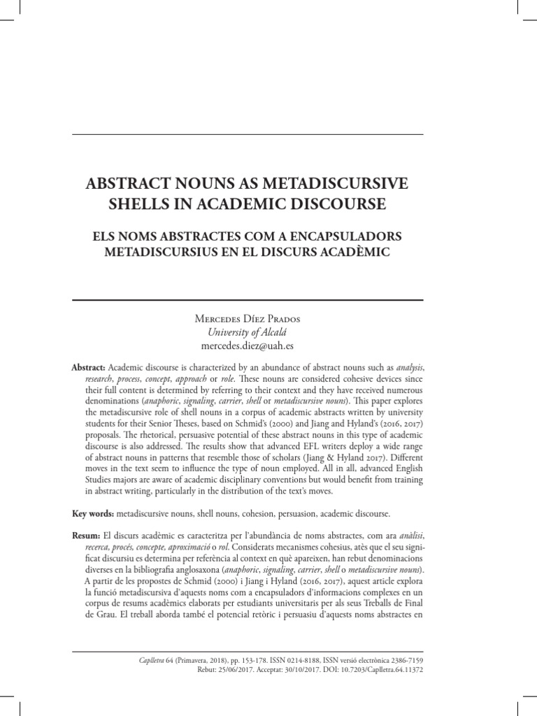 Abstract Nouns As Metadiscursive Shells in Academic 2s0wl4cjlv | PDF ...