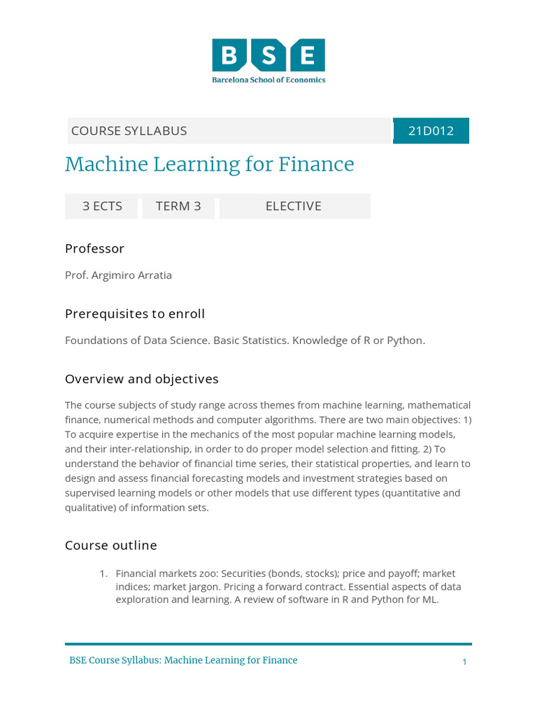 21d012 Machine Learning For Finance | PDF | Machine Learning | Time Series