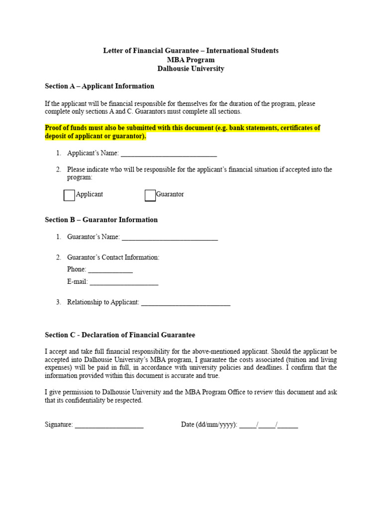 Letter of Financial Guarantee | PDF