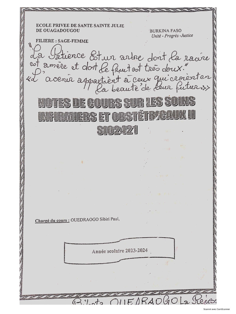 Notes de Cours Sur Les Soins Infirmiers Et Obstétricaux II SIO 2421 ...