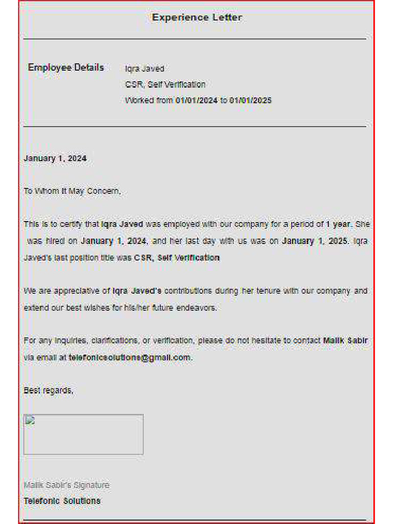 Experience Letter | PDF